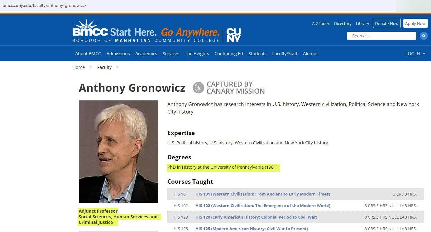 Anthony Gronowicz - Canary Mission