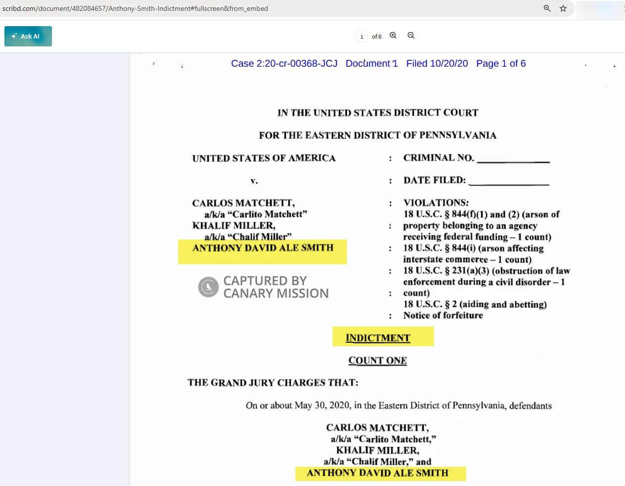 Anthony Smith - Canary Mission