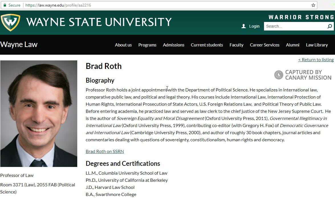 Brad Roth - Canary Mission