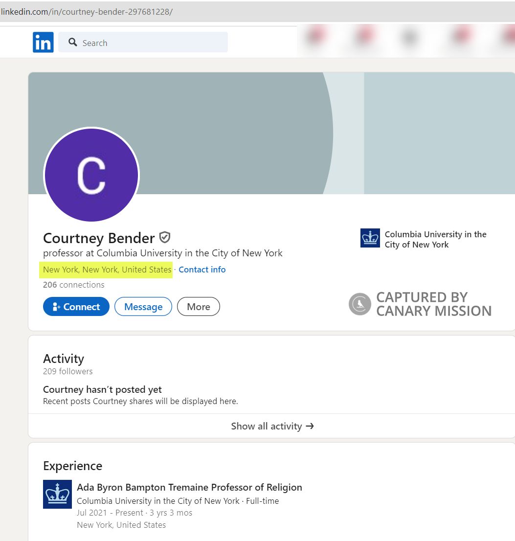 Courtney Bender - Canary Mission
