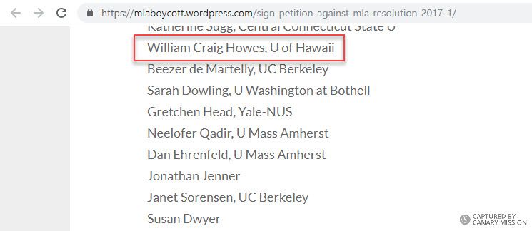 Craig Howes - Canary Mission