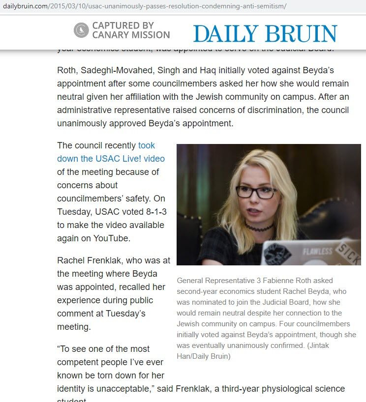 Fabienne Roth - Canary Mission