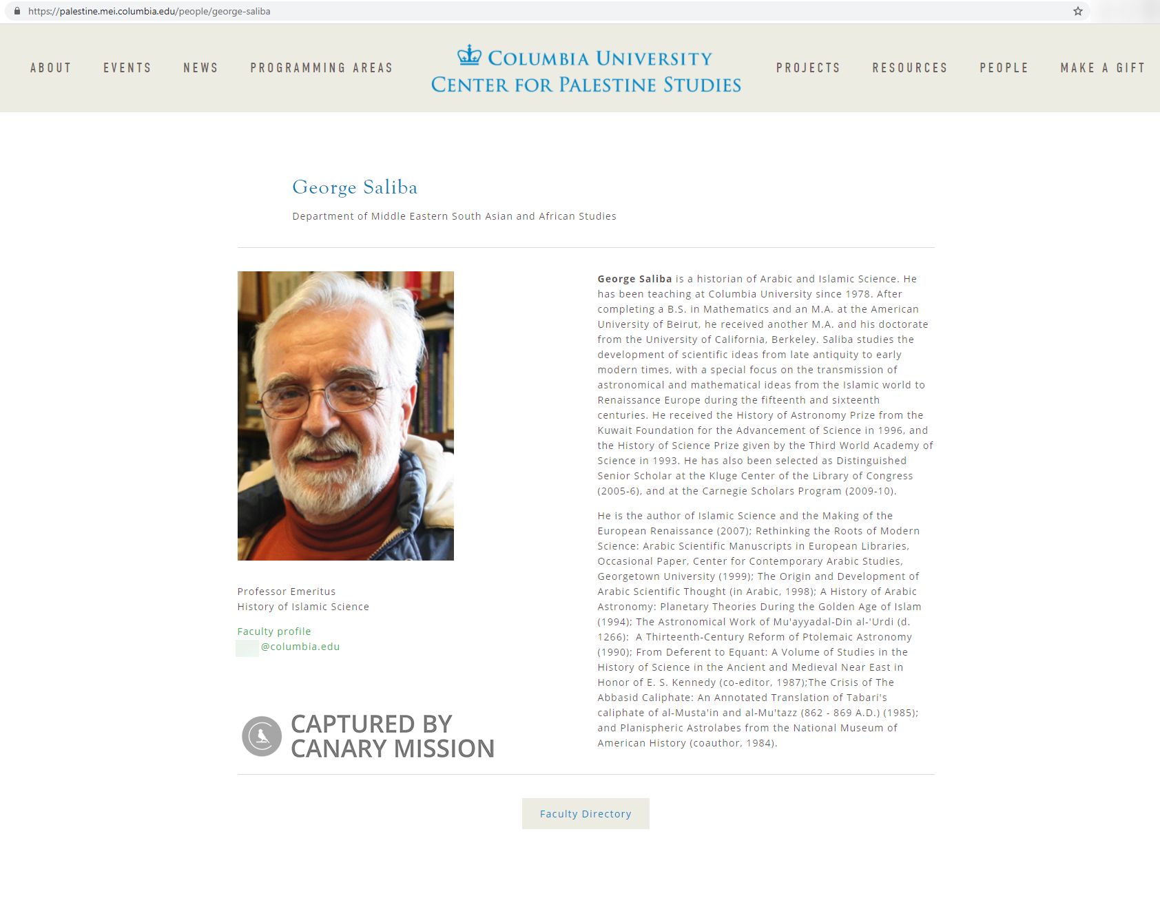 George Saliba - Canary Mission