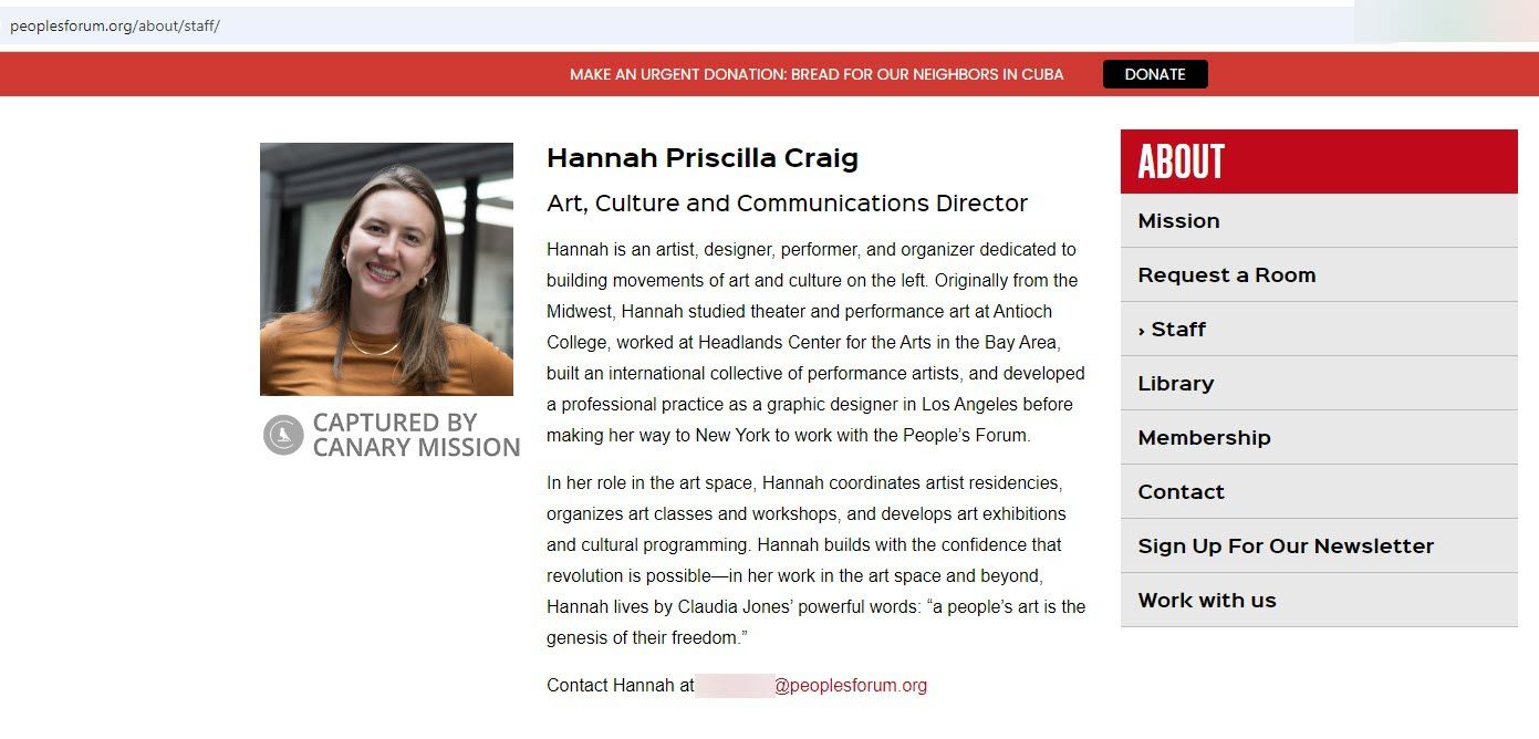 Hannah Priscilla Craig - Canary Mission