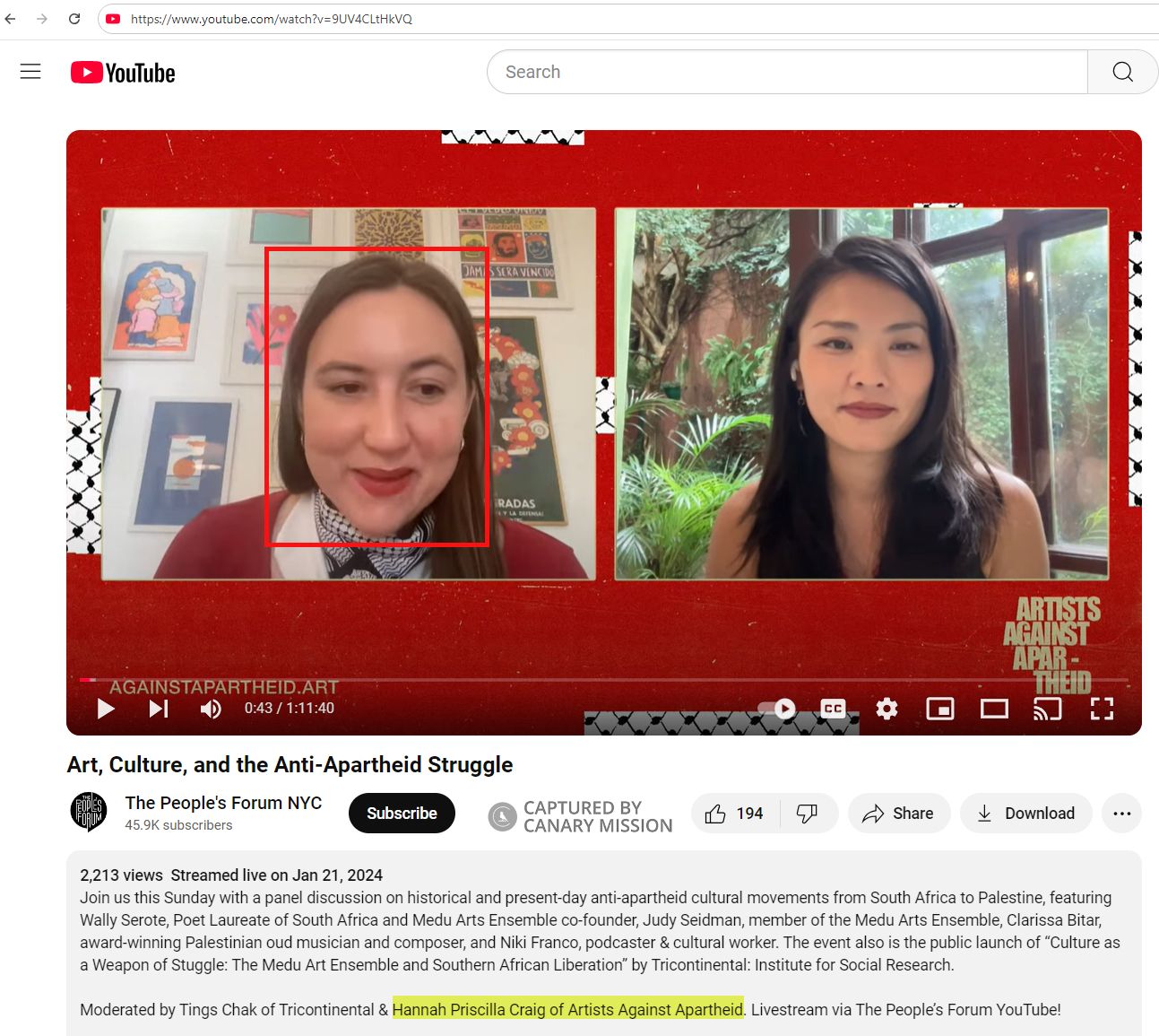 Hannah Priscilla Craig - Canary Mission