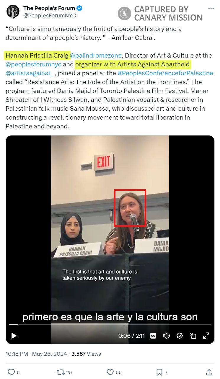 Hannah Priscilla Craig - Canary Mission