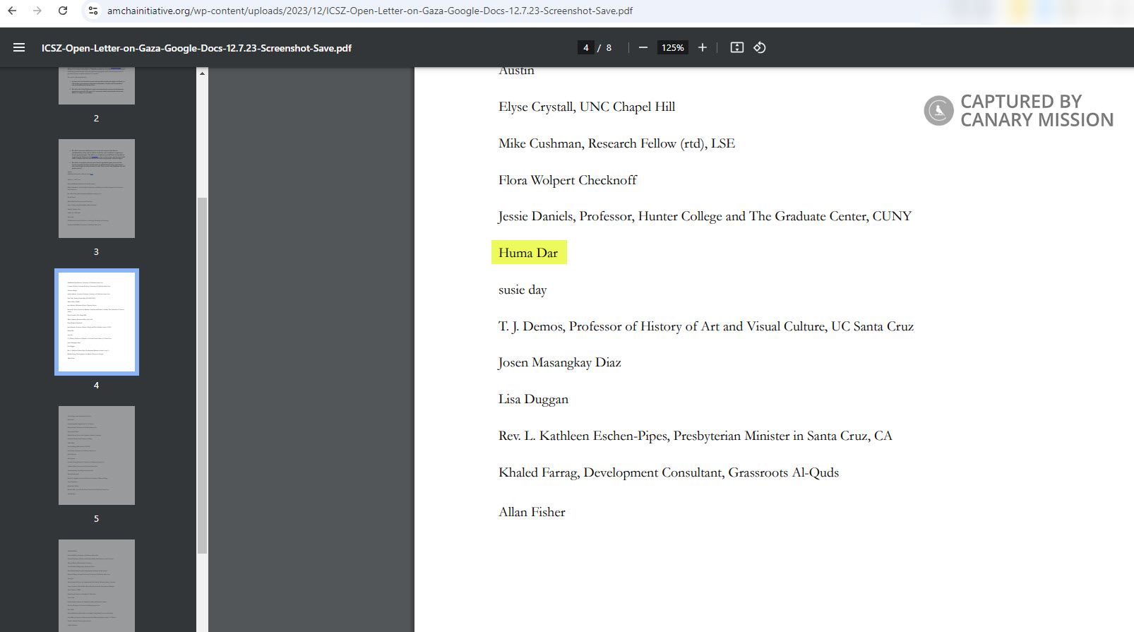 Huma Dar - Canary Mission