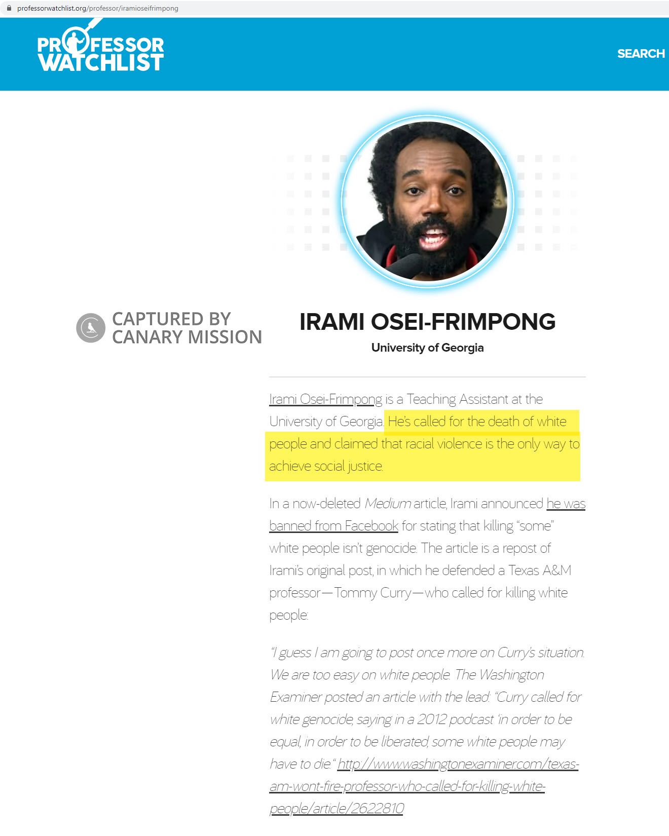 Irami Osei-Frimpong - Canary Mission