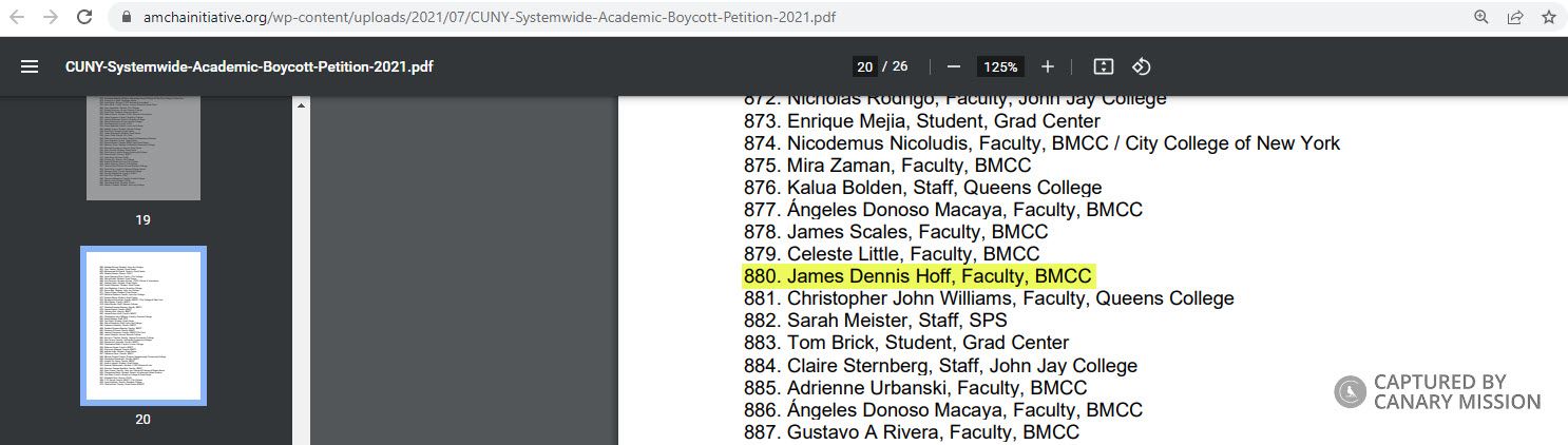 James Dennis Hoff - Canary Mission