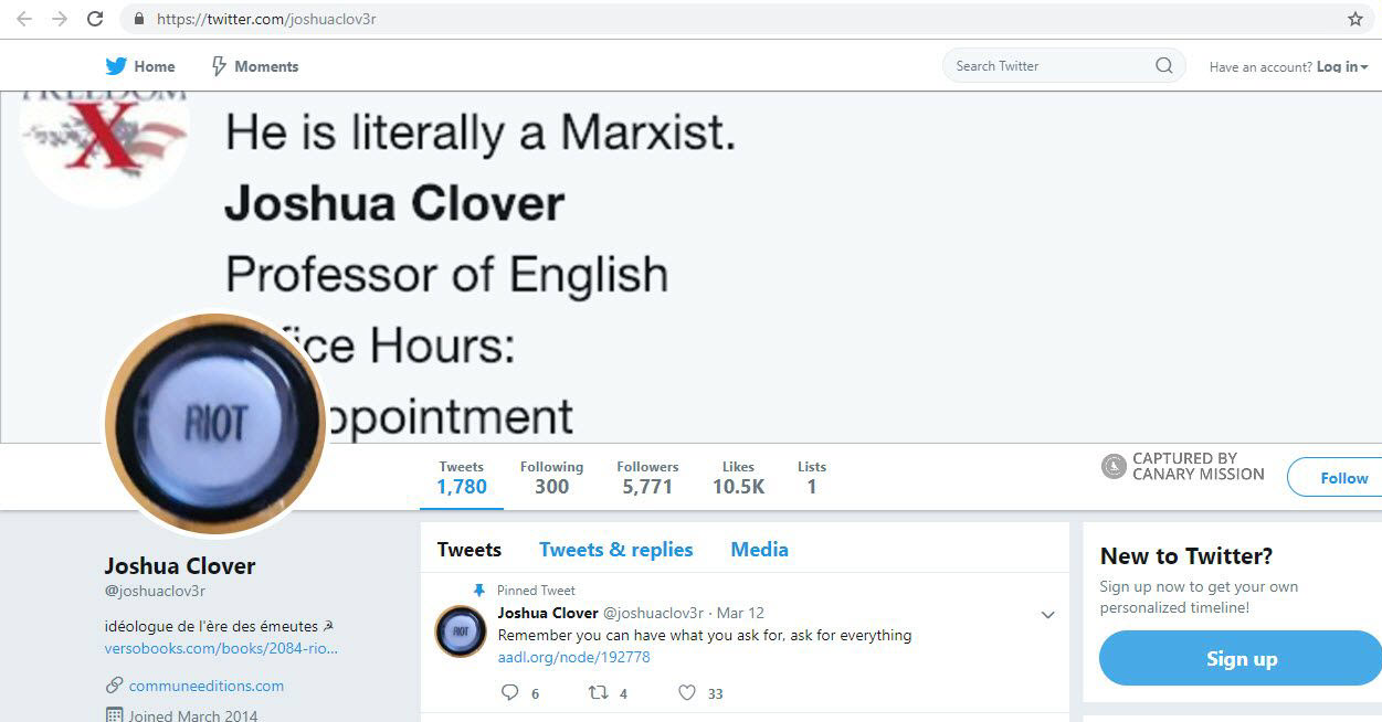 Joshua Clover - Canary Mission