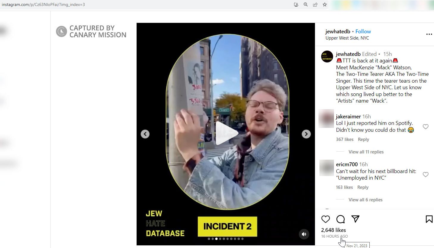 Mackenzie Watson - Canary Mission