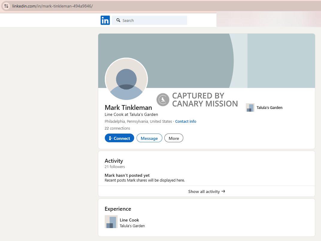 Mark Tinkleman - Canary Mission