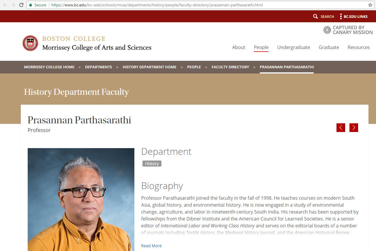 Prasannan Parthasarathi - Canary Mission