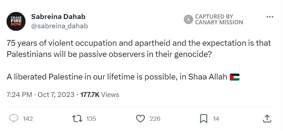 Sabreina Dahab - Canary Mission