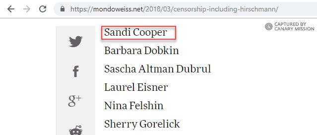 Sandi Cooper - Canary Mission