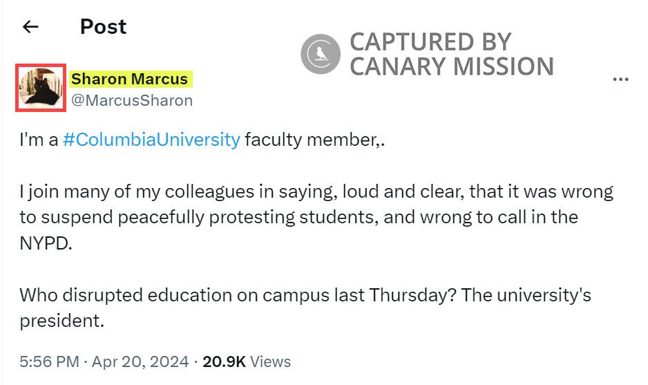 Sharon Marcus - Canary Mission