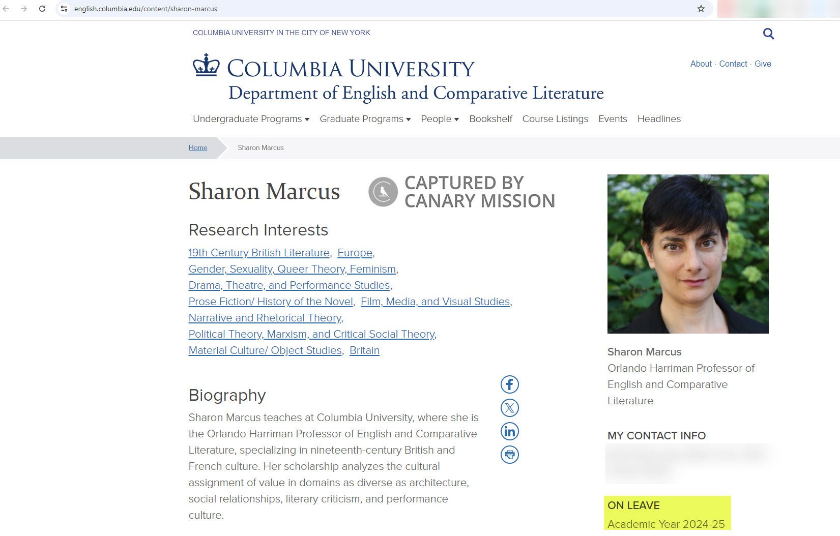 Sharon Marcus - Canary Mission