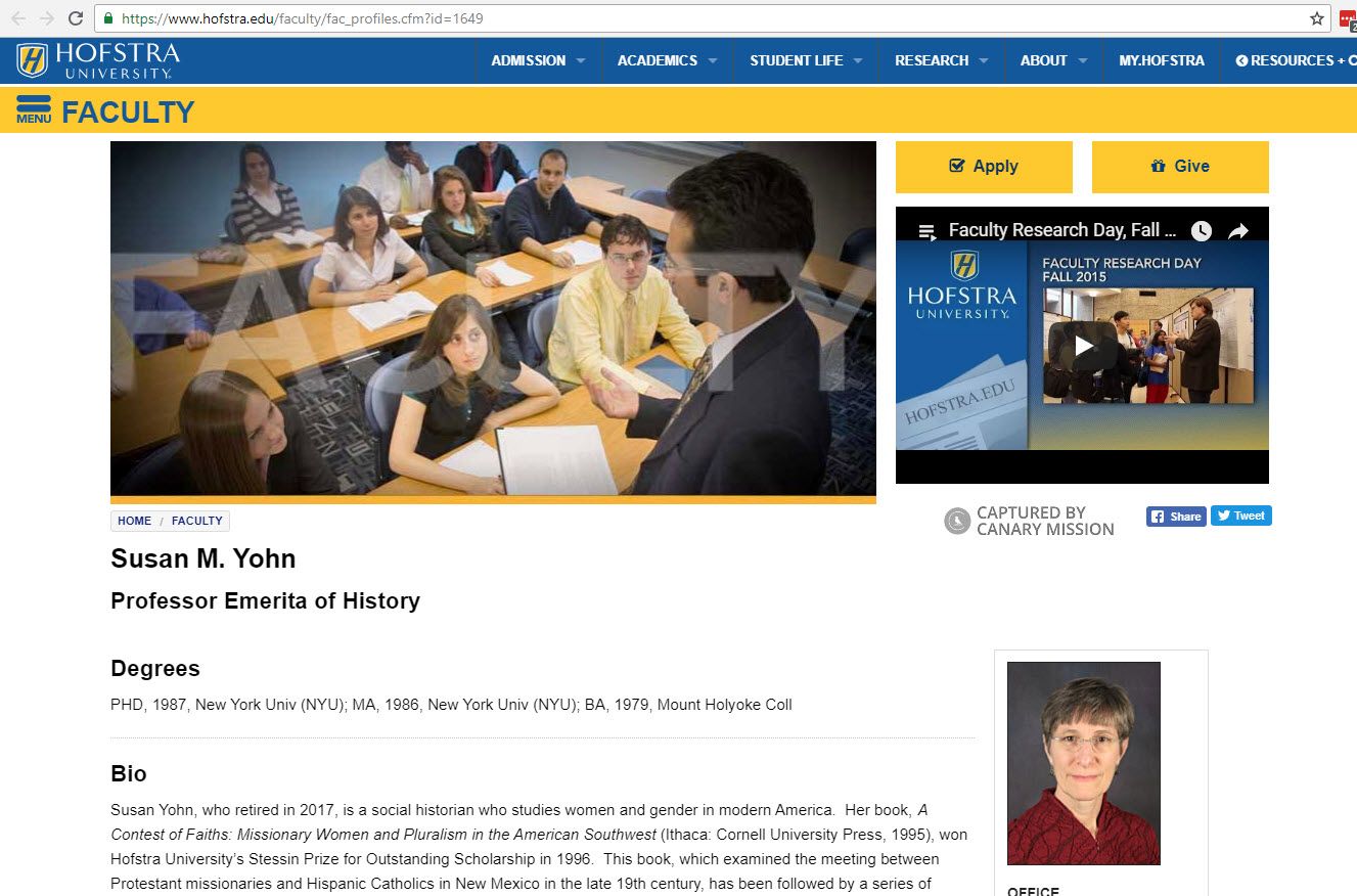 Susan Yohn - Canary Mission