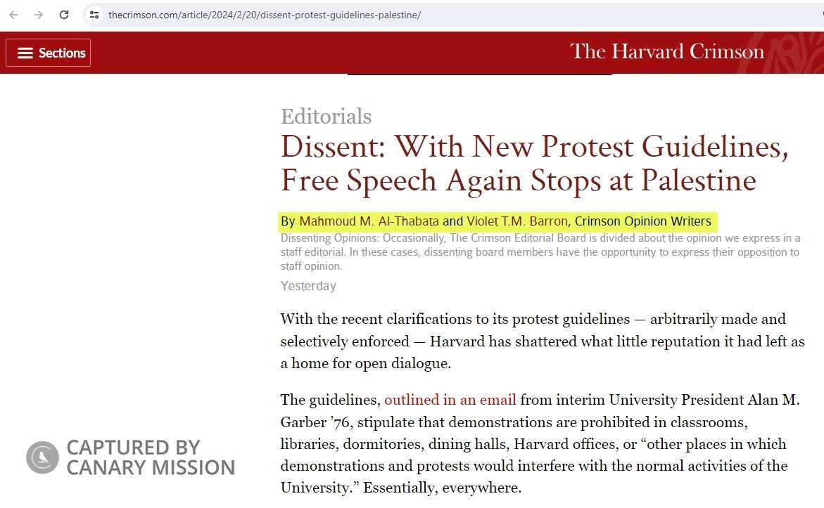 Violet Barron - Canary Mission