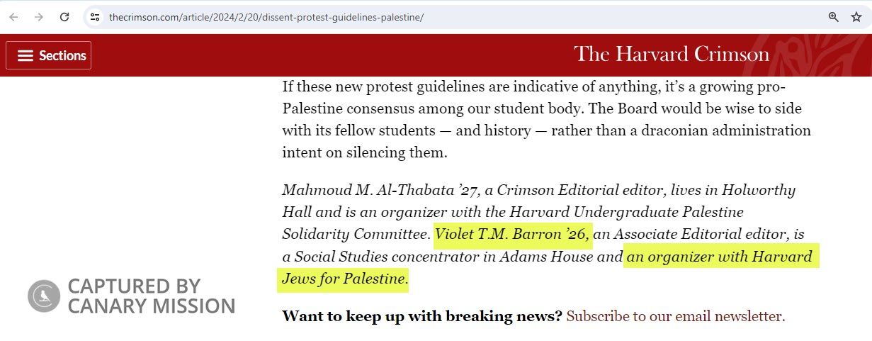 Violet Barron - Canary Mission