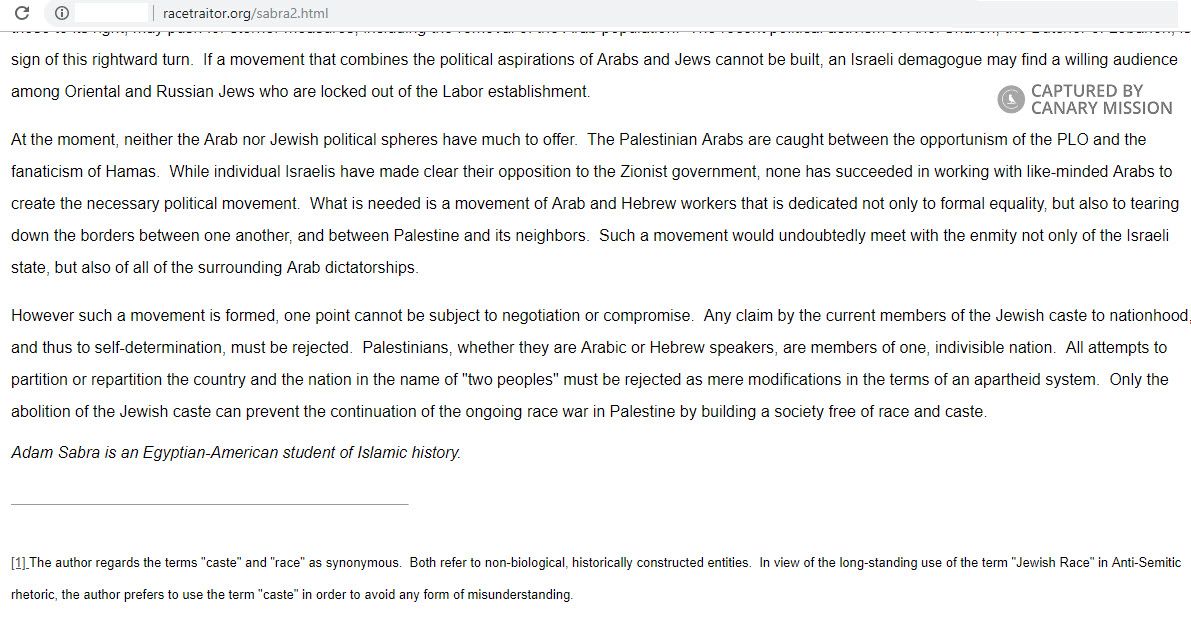 Adam Sabra - Canary Mission