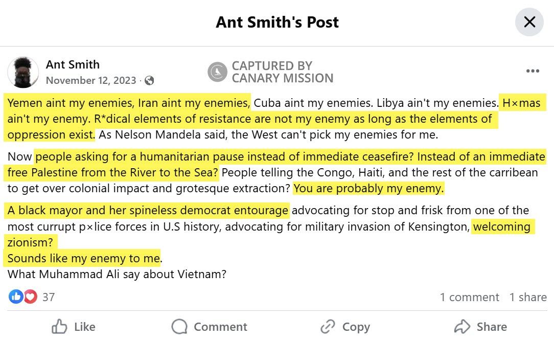 Anthony Smith - Canary Mission