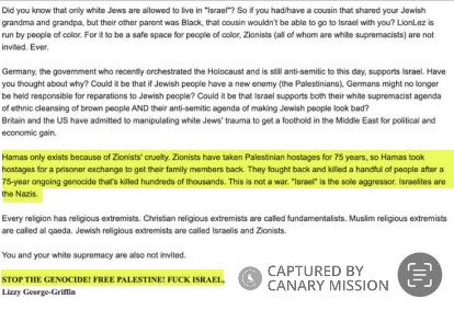 Lizzy George-Griffin - Canary Mission