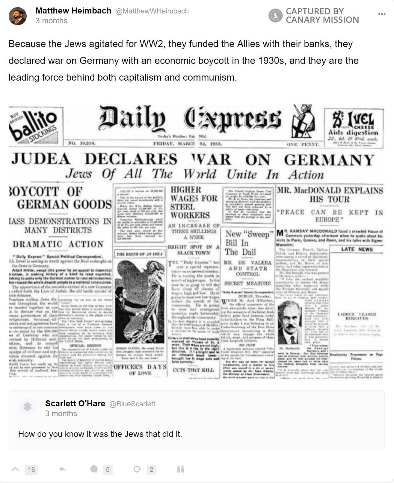 Matthew Heimbach - Canary Mission