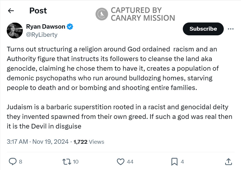 Ryan Dawson - Canary Mission