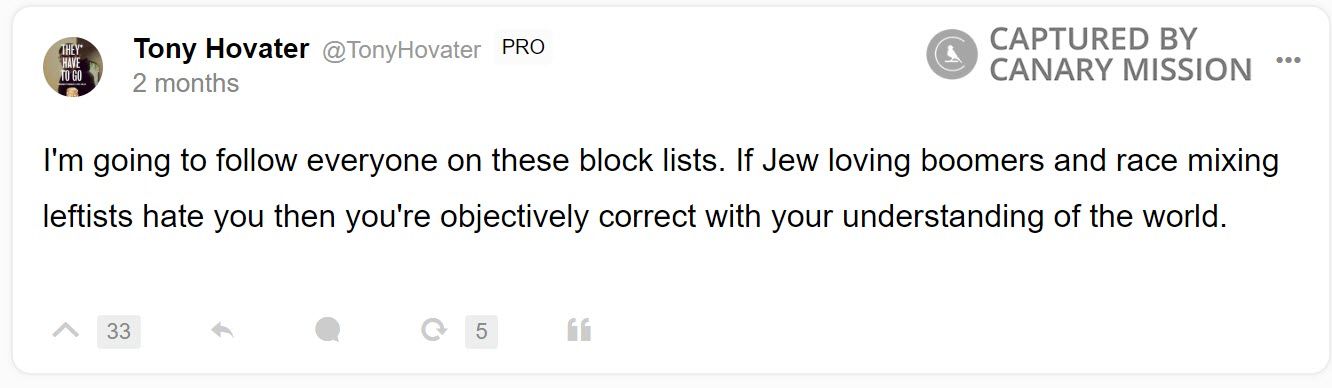 Tony Hovater - Canary Mission